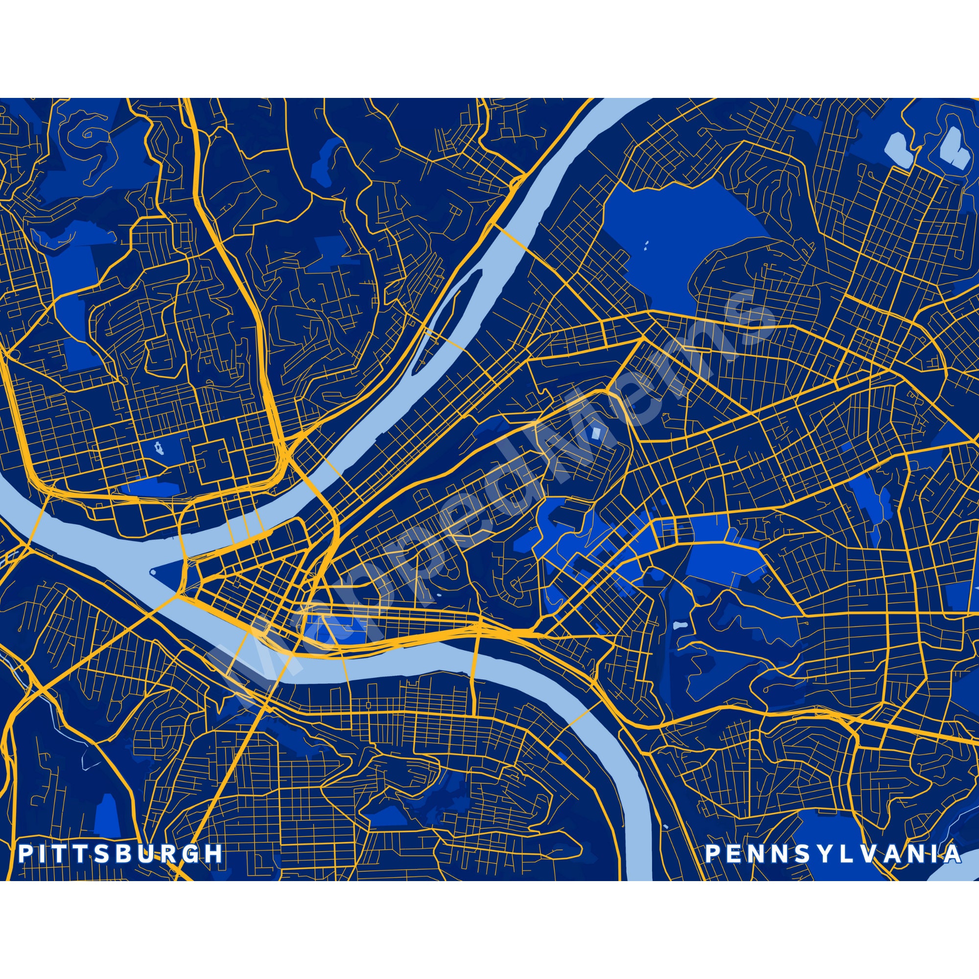 PITT Map Prints | 4 Pittsburgh Pennsylvania Map Posters | University of ...