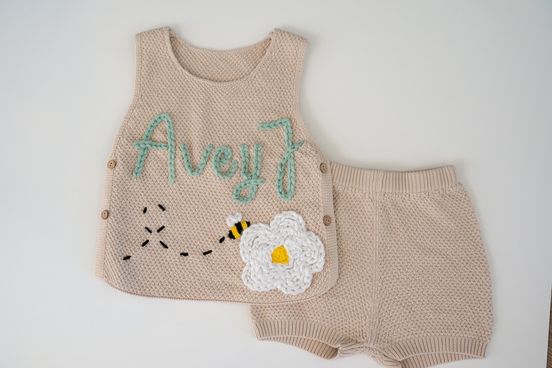 Summer Baby/toddler Custom Outfit, Knit Summer Set Hand Embroidery ...