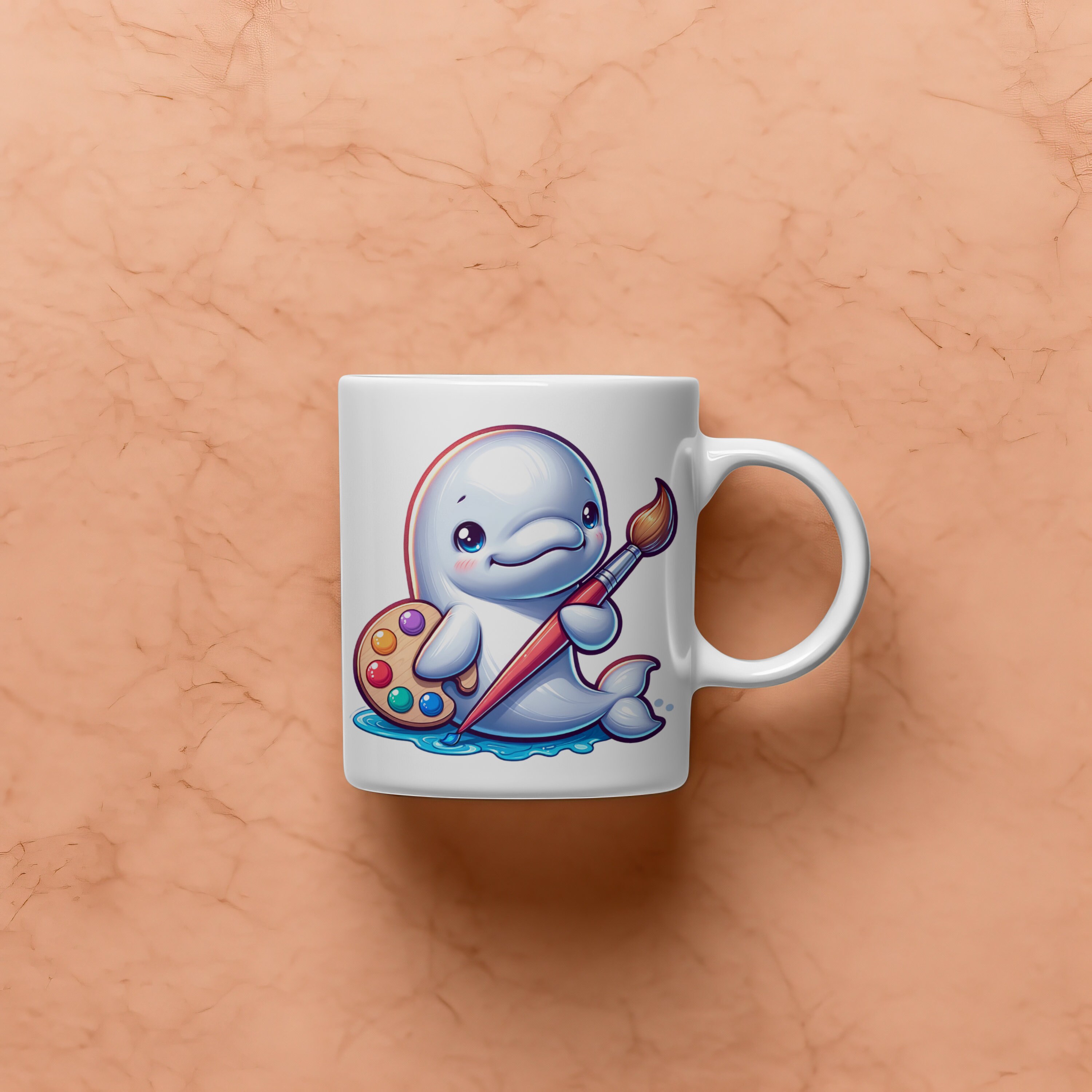 Cute Beluga Painting, Underwater Animal Artist Mug, Best Funny Coffee ...