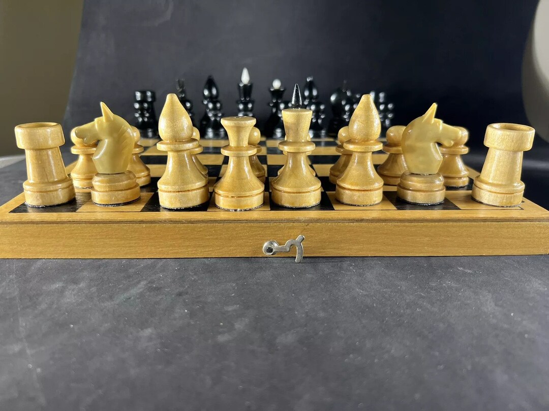 Vintage Set Wooden Chess Full Set Soviet Logic Game Chess 29X29 Cm ...
