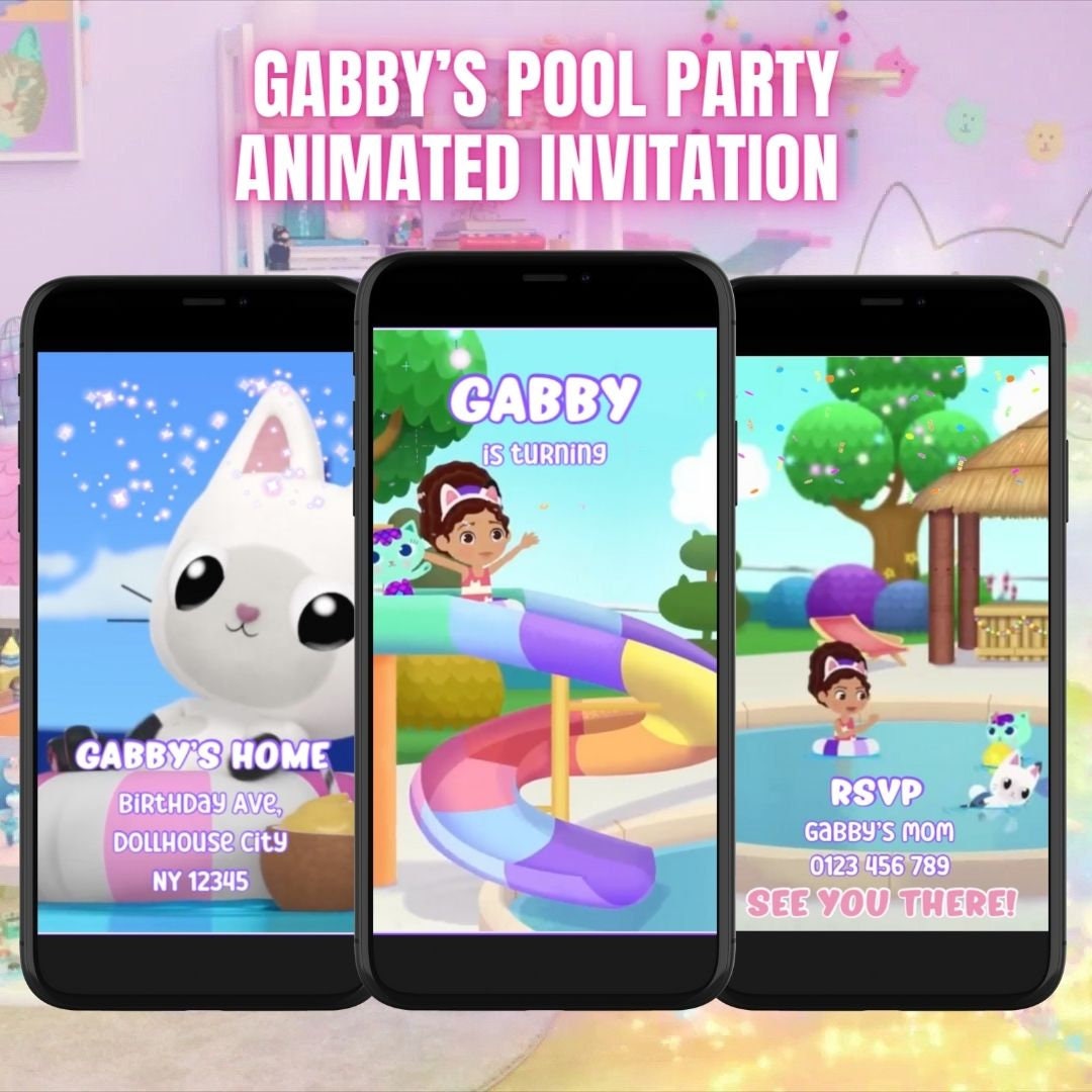 Gabby Pool Party Invitation, Gabby Doll House Video E-invitation, Gabbys Doll House Evite ...