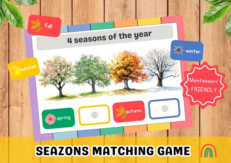 4 Seasons Matching Game, Montessori Printable Preschool, Morning Time ...