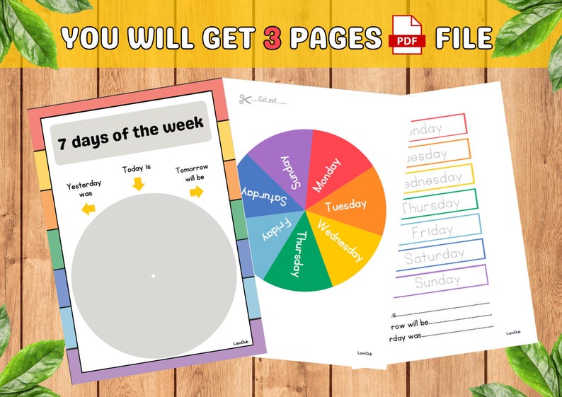Wheel 7 Days of the Week & Tracing Worksheet, Toddler Activities ...