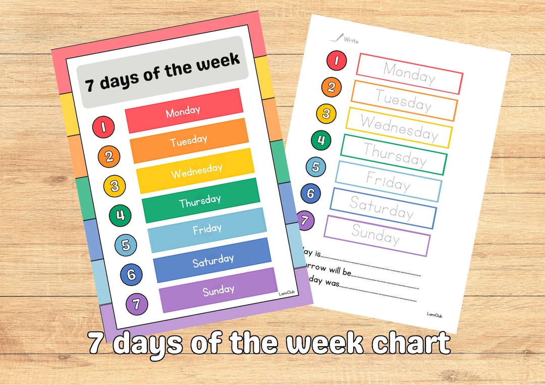 7 Days of the Week Printable Chart & Rainbow Tracing Worksheet for ...