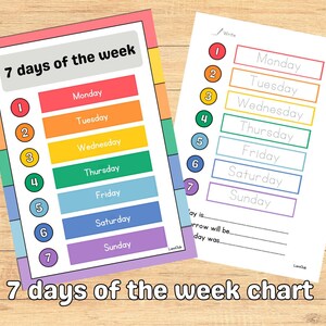 7 Days of the Week Printable Chart & Rainbow Tracing Worksheet for ...