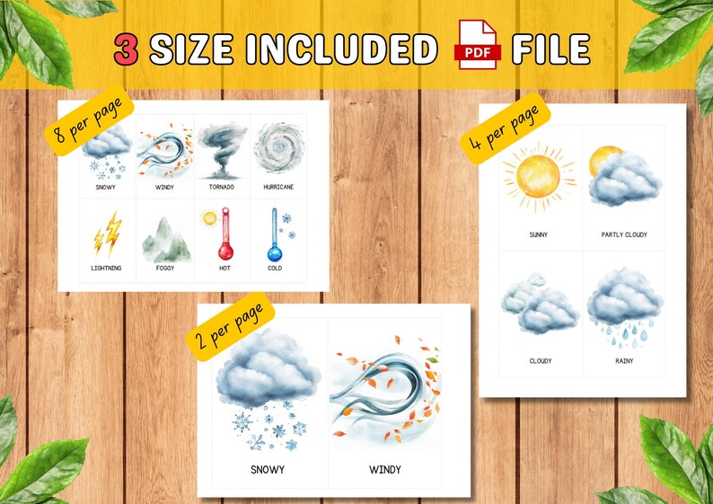Weather Flashcards for Kids – 32 Montessori Learning Cards, Homeschool ...