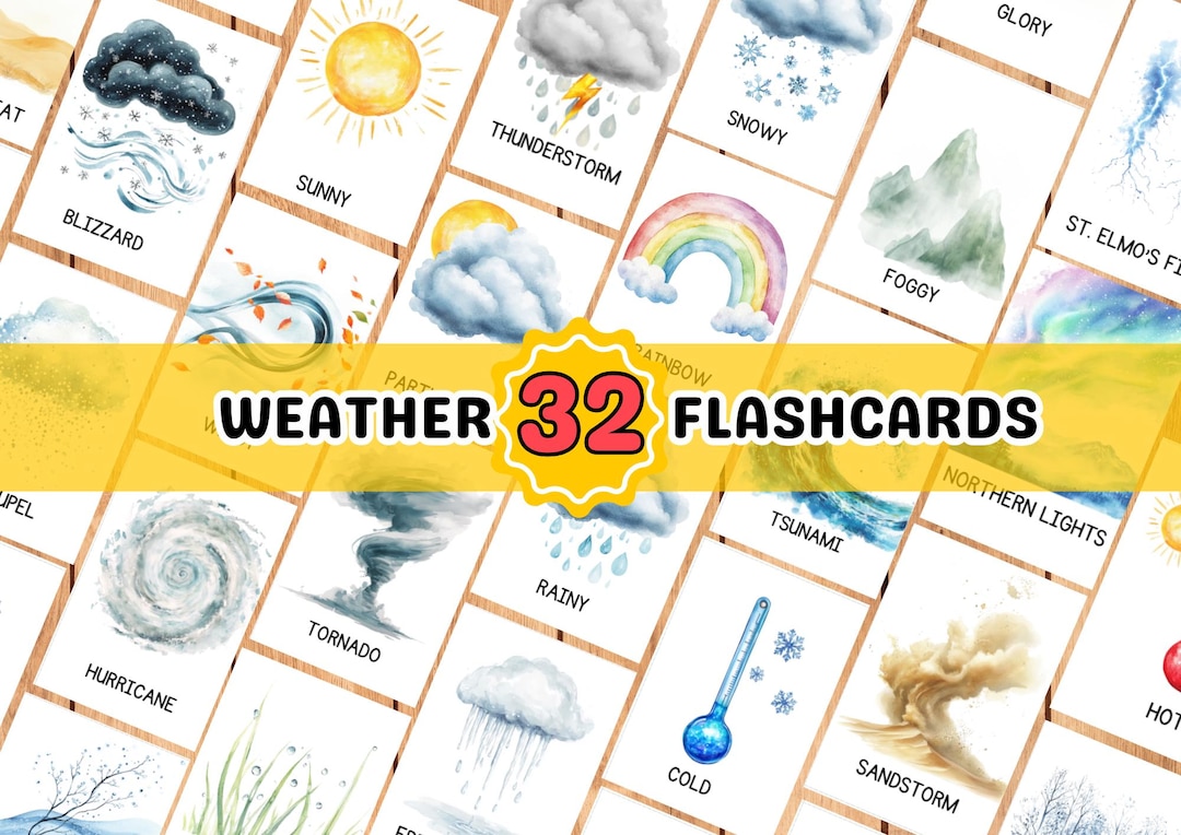 Weather Flashcards for Kids – 32 Montessori Learning Cards, Homeschool ...