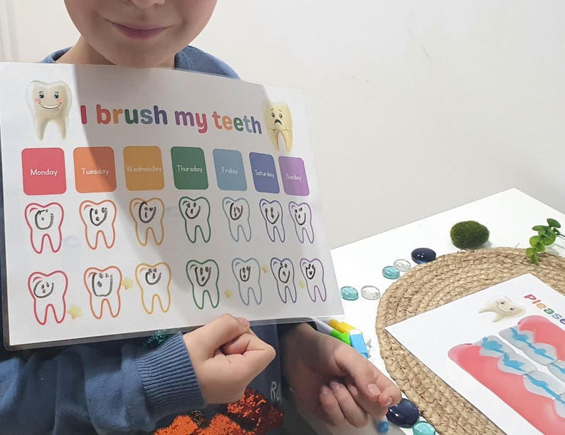 Teeth Brushing Chart for Toddler, Dental Care Activity, Busy Book Pages ...