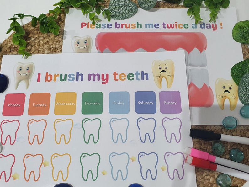 Teeth Brushing Chart for Toddler, Dental Care Activity, Busy Book Pages ...