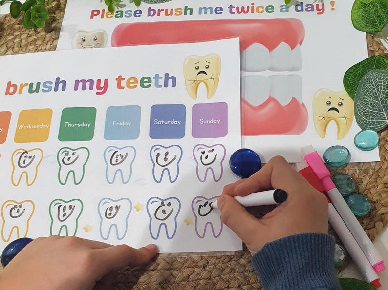 Teeth Brushing Chart for Toddler, Dental Care Activity, Busy Book Pages ...