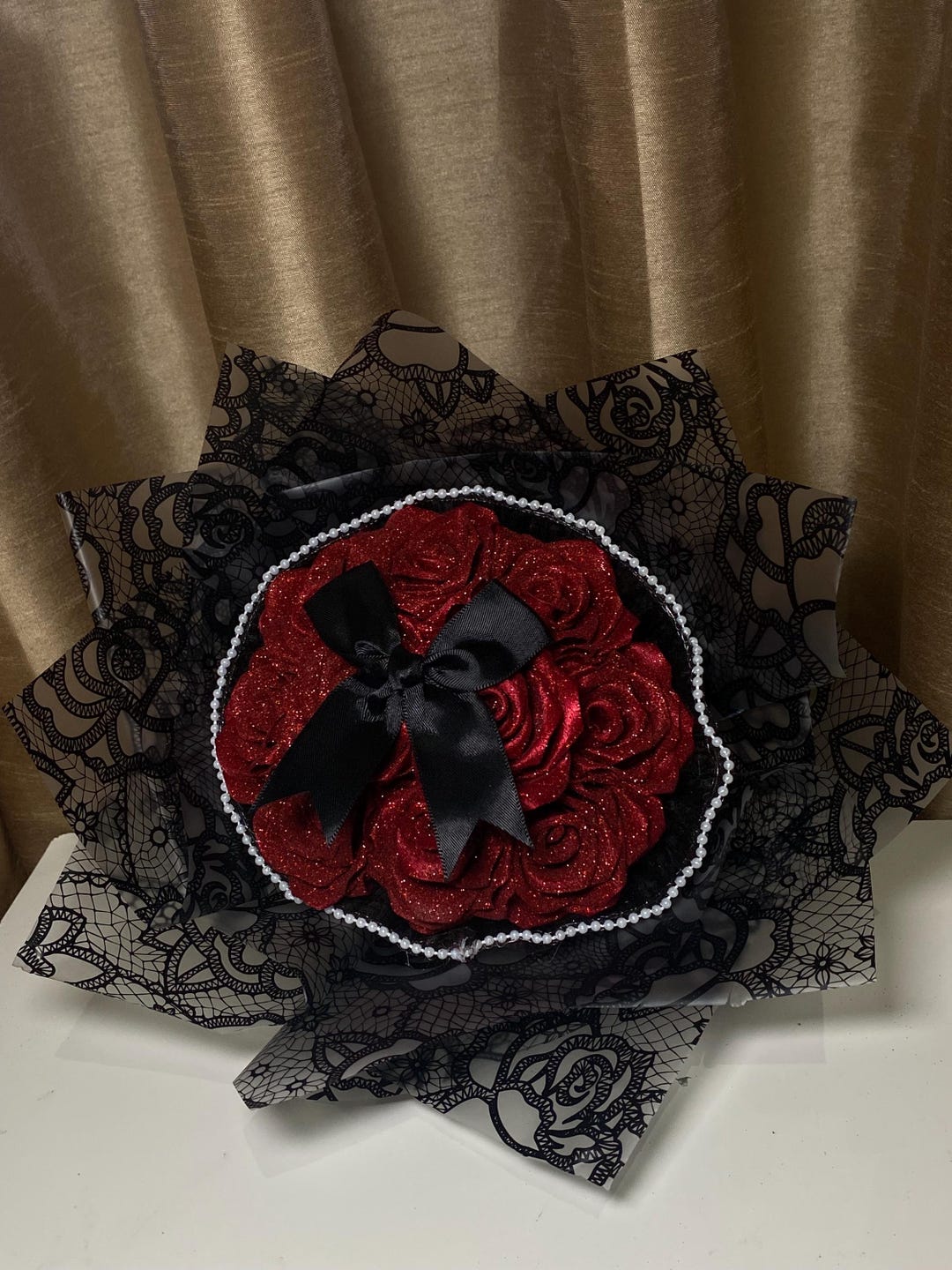 10 Glitter Red Rose Bouquet - Etsy