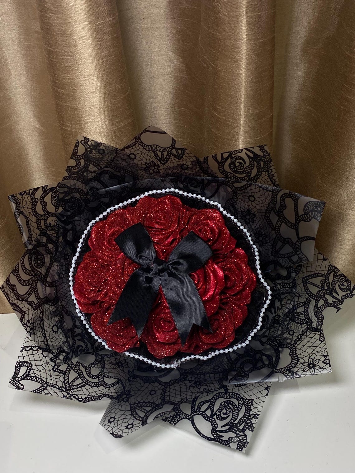 10 Glitter Red Rose Bouquet - Etsy