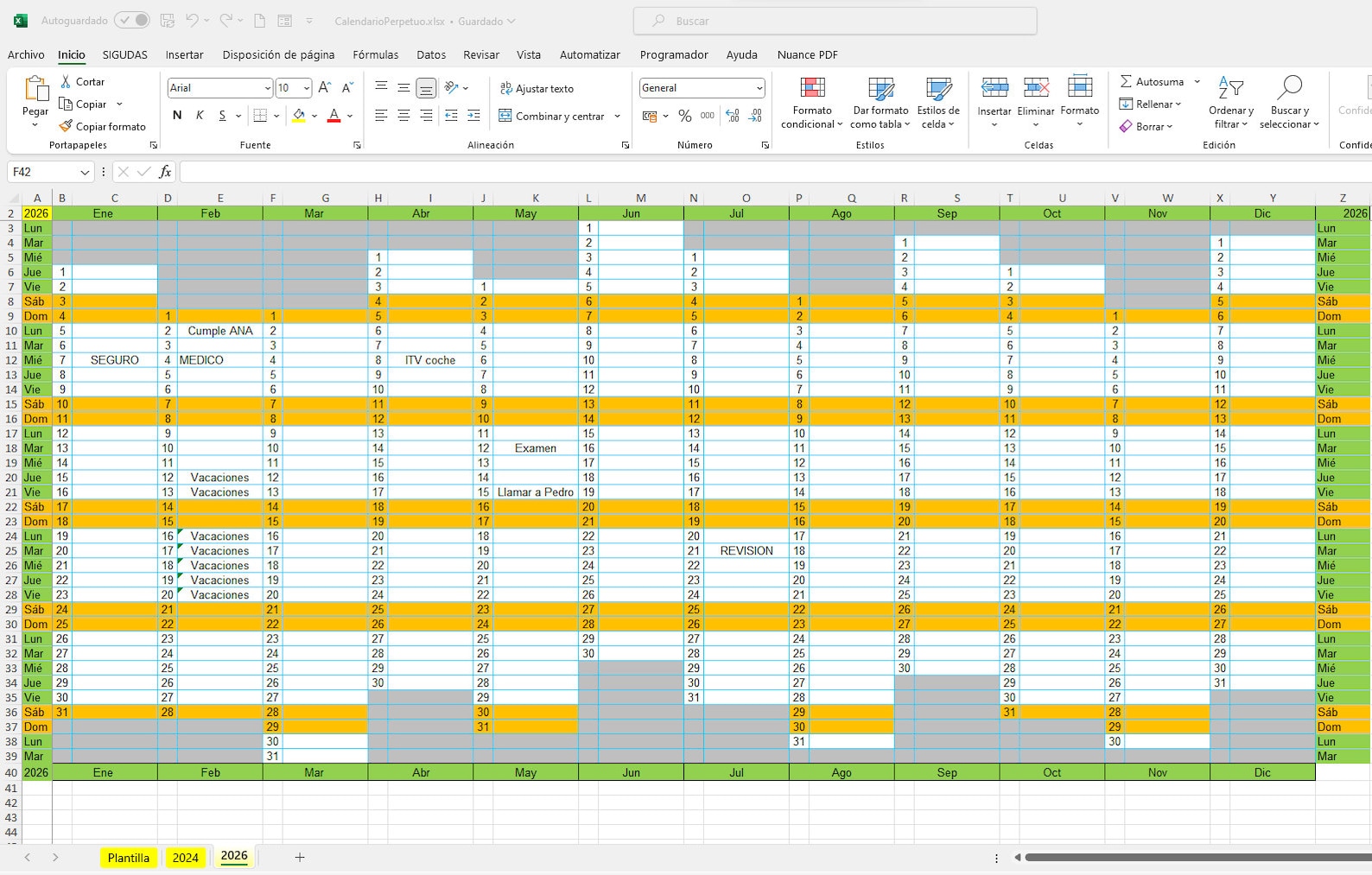 Excel Perpetual Calendar Basic Yearly Planner 2024 2025 2026 2027 ...