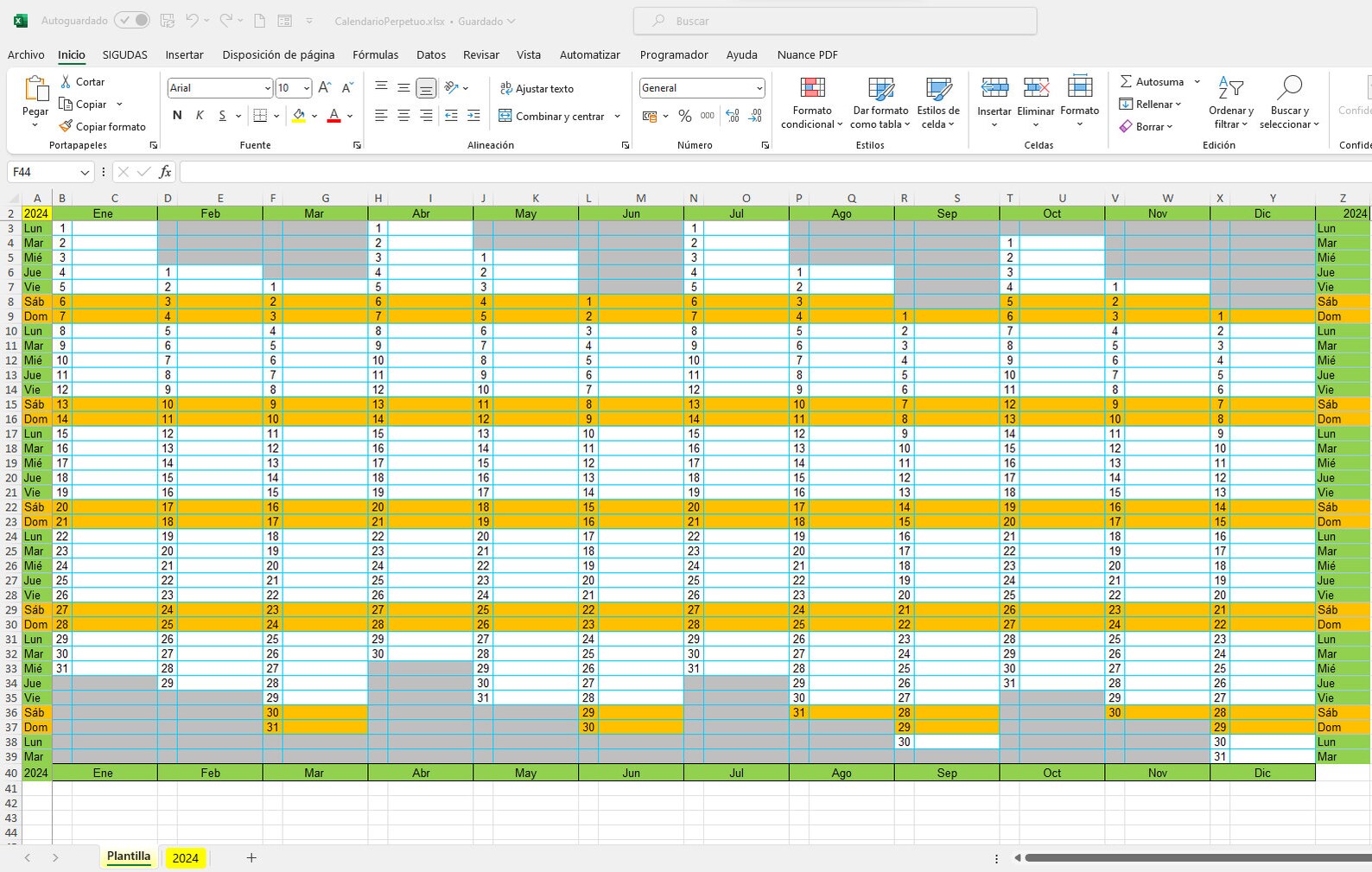 Excel Perpetual Calendar Basic Yearly Planner 2024 2025 2026 2027 ...