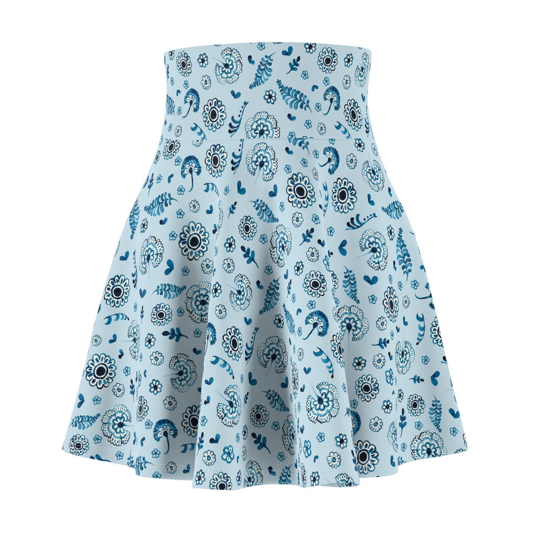 Floral Skater Skirt, Blue Delft Inspired Flirty Women's Skirt, Summer ...