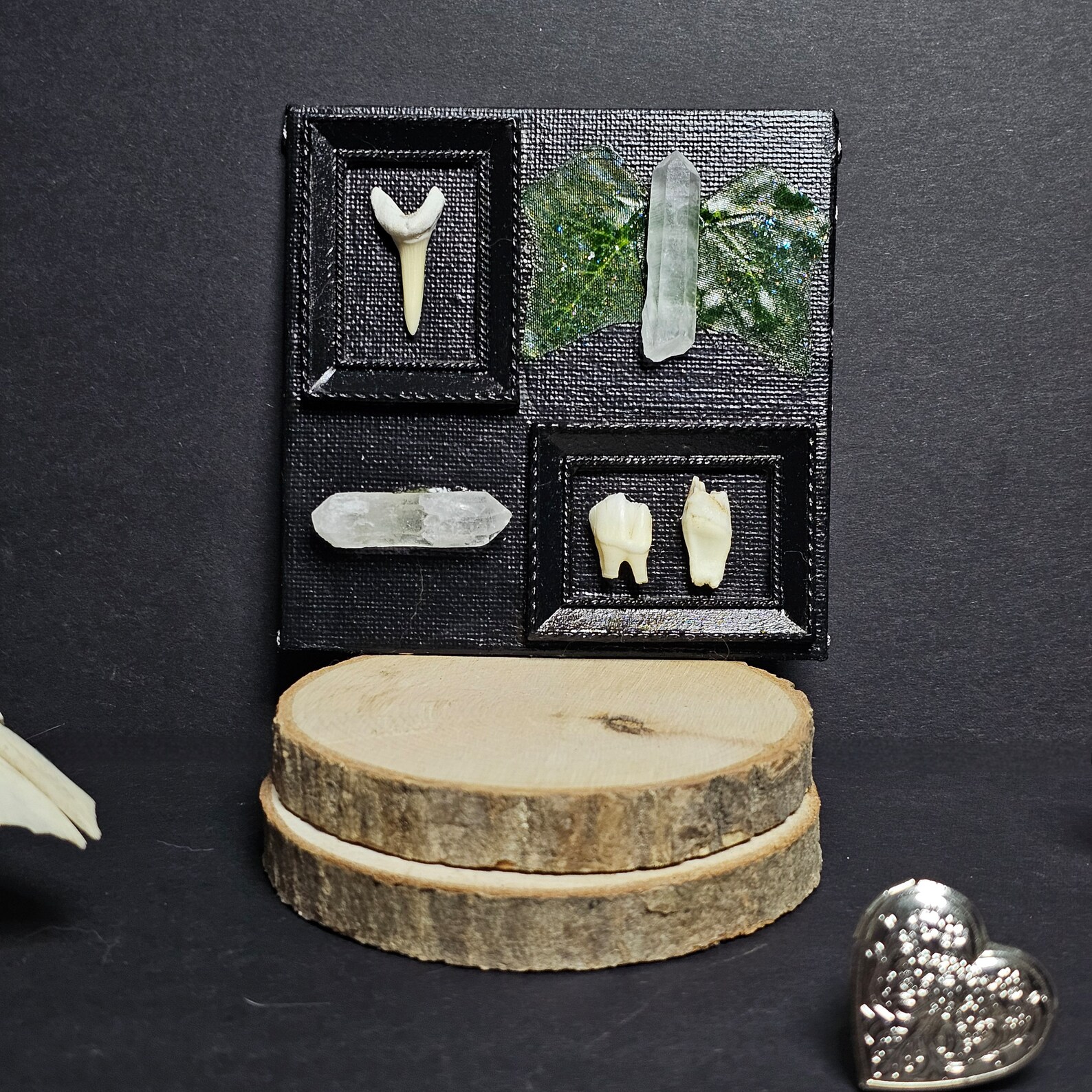 Framed Haunted Cottagecore Deer and Shark Tooth, Clear Quartz Frame ...