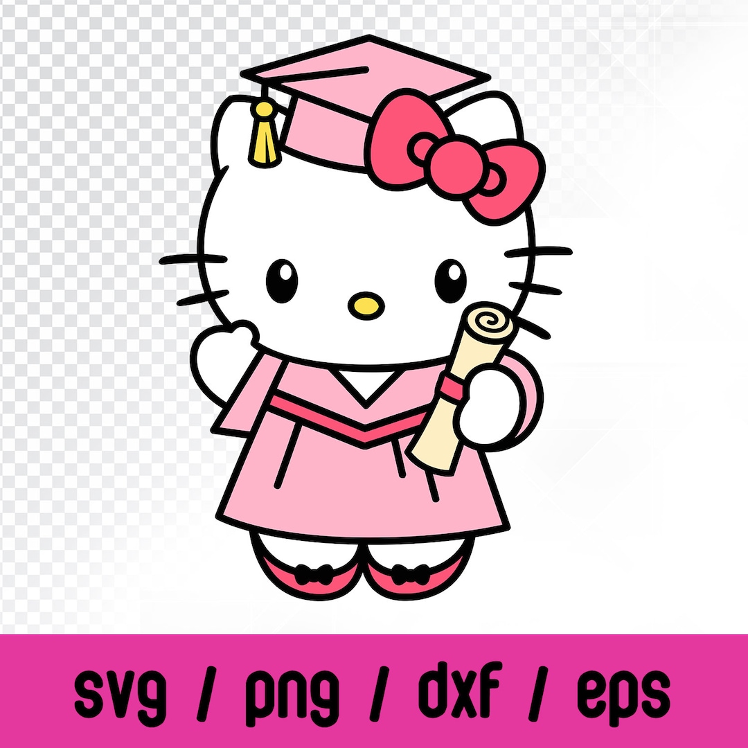Graduation Kawaii Kitty SVG Hello Senior Kitty Cute Cat Graduate Kitty ...