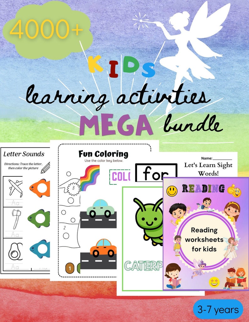 Preschool + Kindergarten Bundle, Kids Activity Worksheets. Alphabet ...