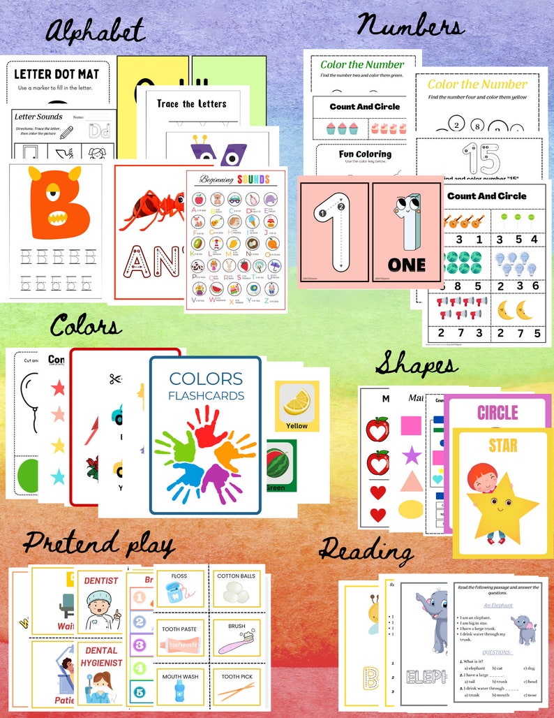 Preschool + Kindergarten Bundle, Kids Activity Worksheets. Alphabet ...