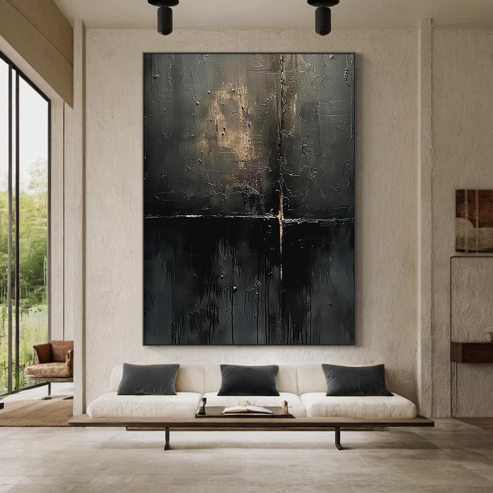 Black and Gold Textured Wall Art – Large Abstract Cross Painting on ...