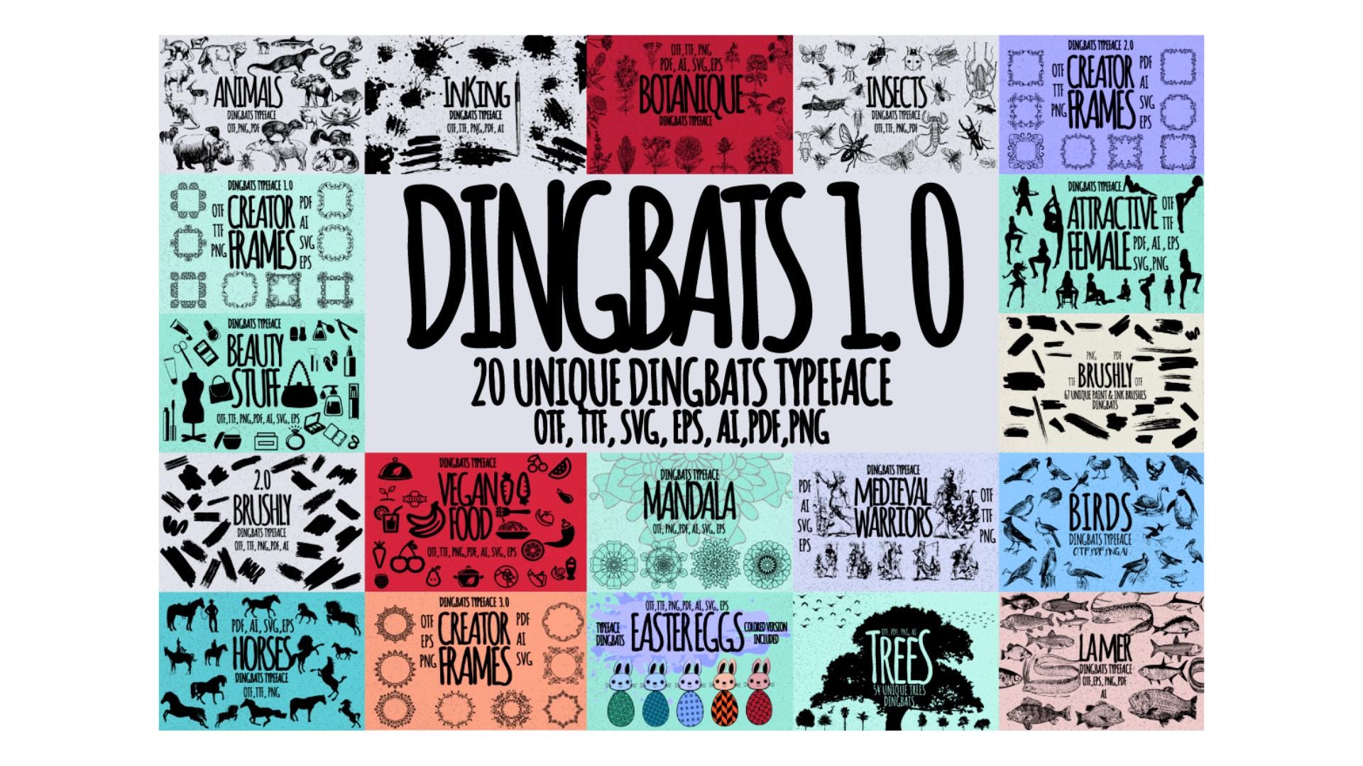 Dingbats 1.0 Font Bundle, Script Fonts Set, Craft Fonts Pack ...