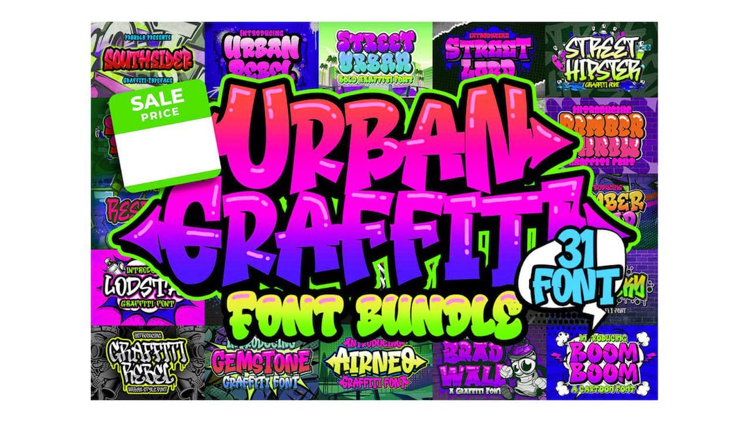 Urban Graffiti Font Bundle,graffiti Font, Font Bundle, Graffiti Designs ...