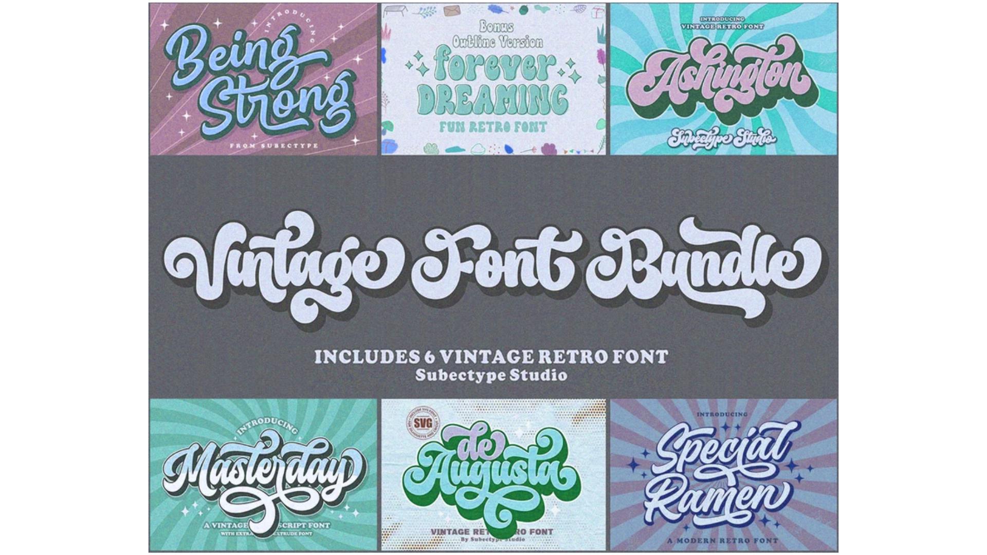 Retro Font Bundle, Vintage Font Bundle, Retro Font Bundle, 40 Fonts ...