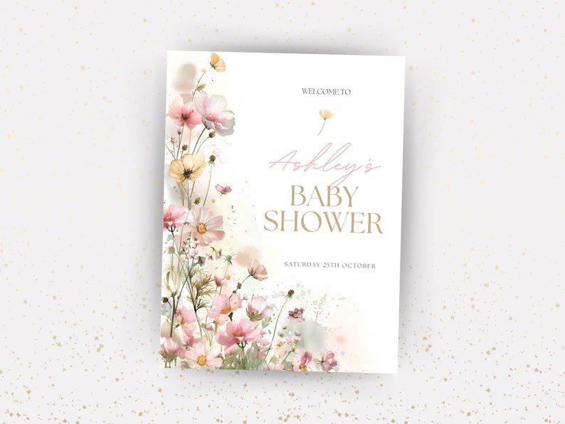 Wildflower Baby Shower Sign, Pink Boho Wildflower Poster, Printable ...