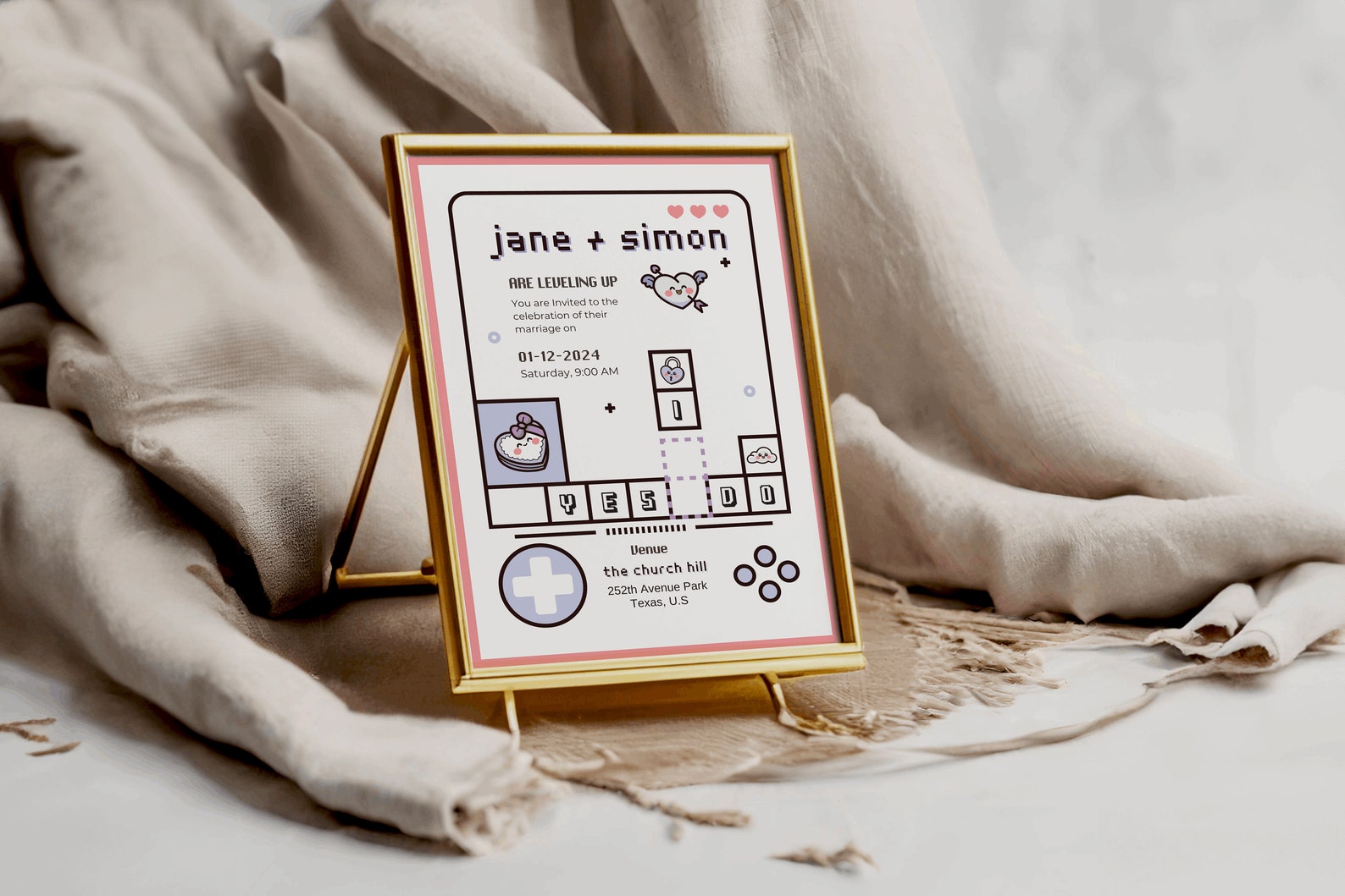 Gamer Themed Wedding Invitation Card Gamer Kirby Themed Editable ...