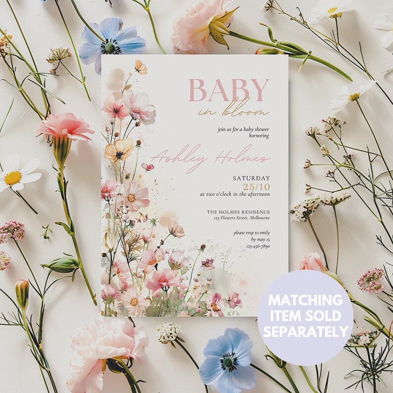 Wildflower Baby Shower Sign, Pink Boho Wildflower Poster, Printable ...