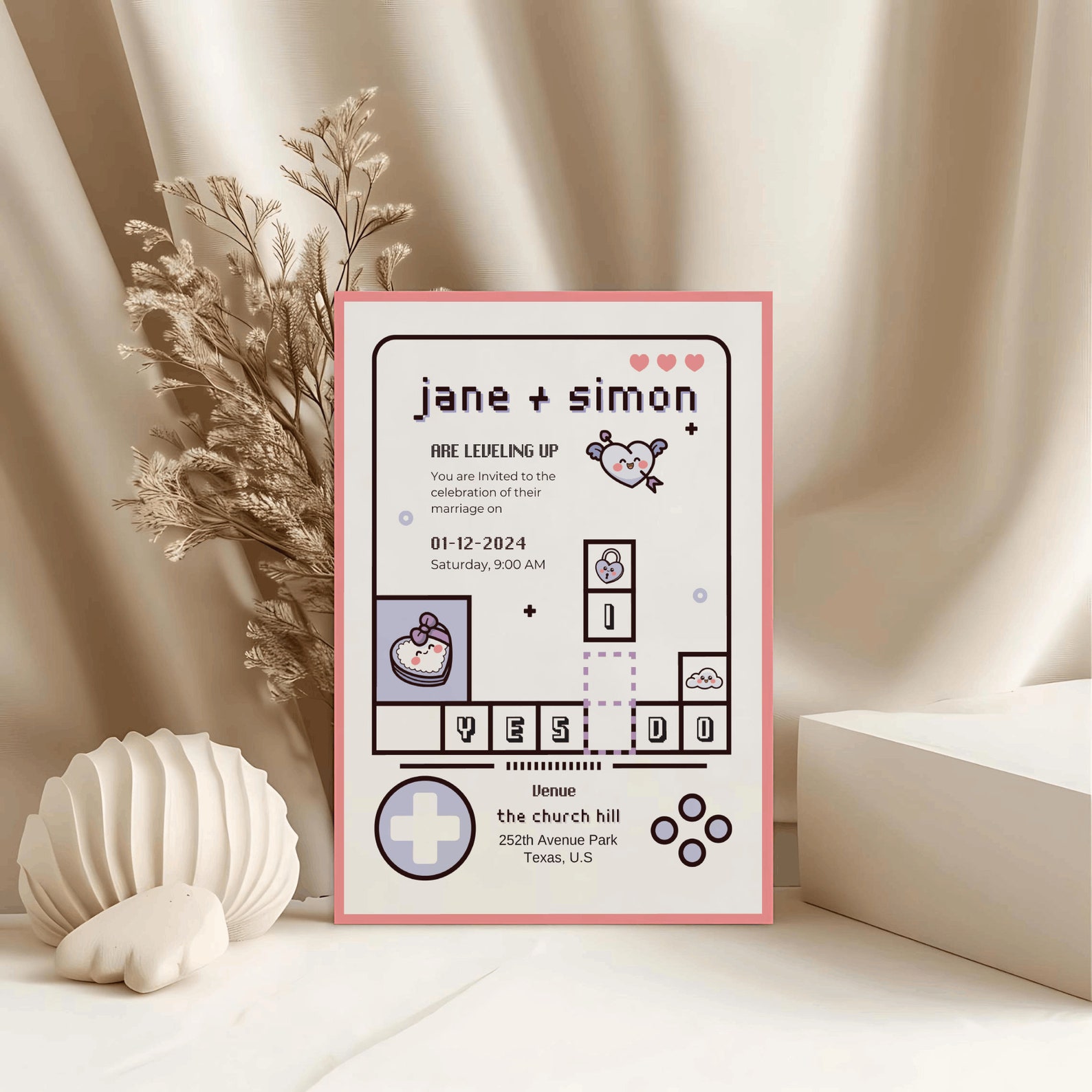 Gamer Themed Wedding Invitation Card Gamer Kirby Themed Editable ...