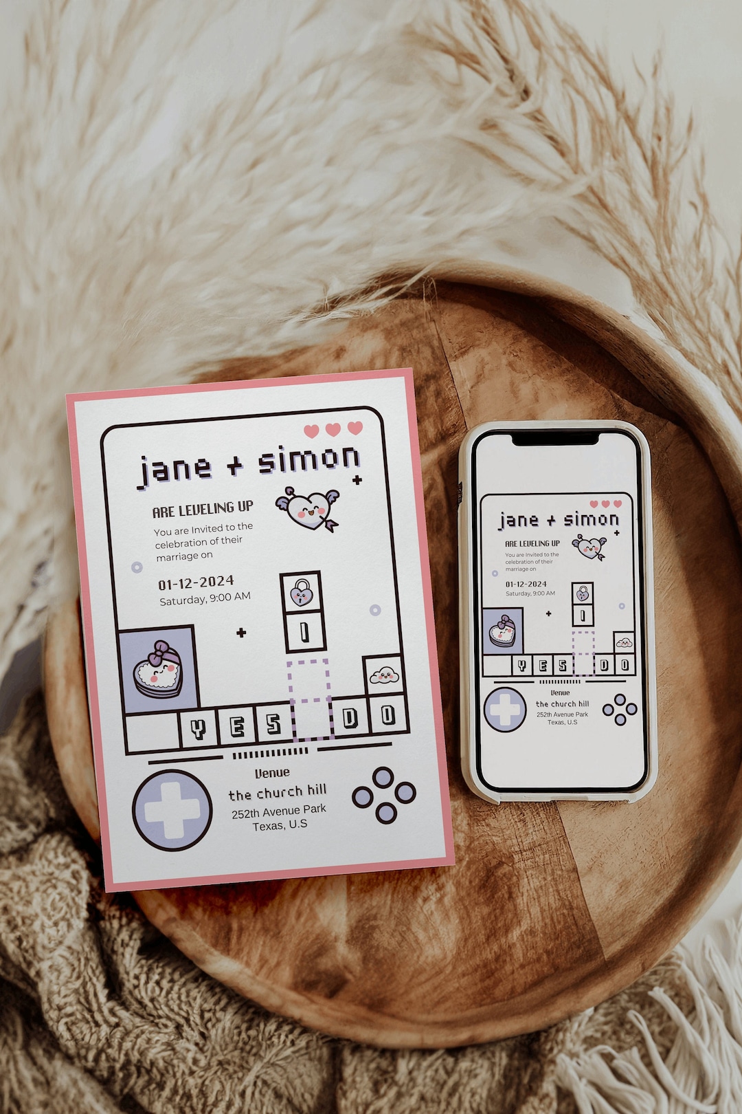 Gamer Themed Wedding Invitation Card Gamer Kirby Themed Editable ...