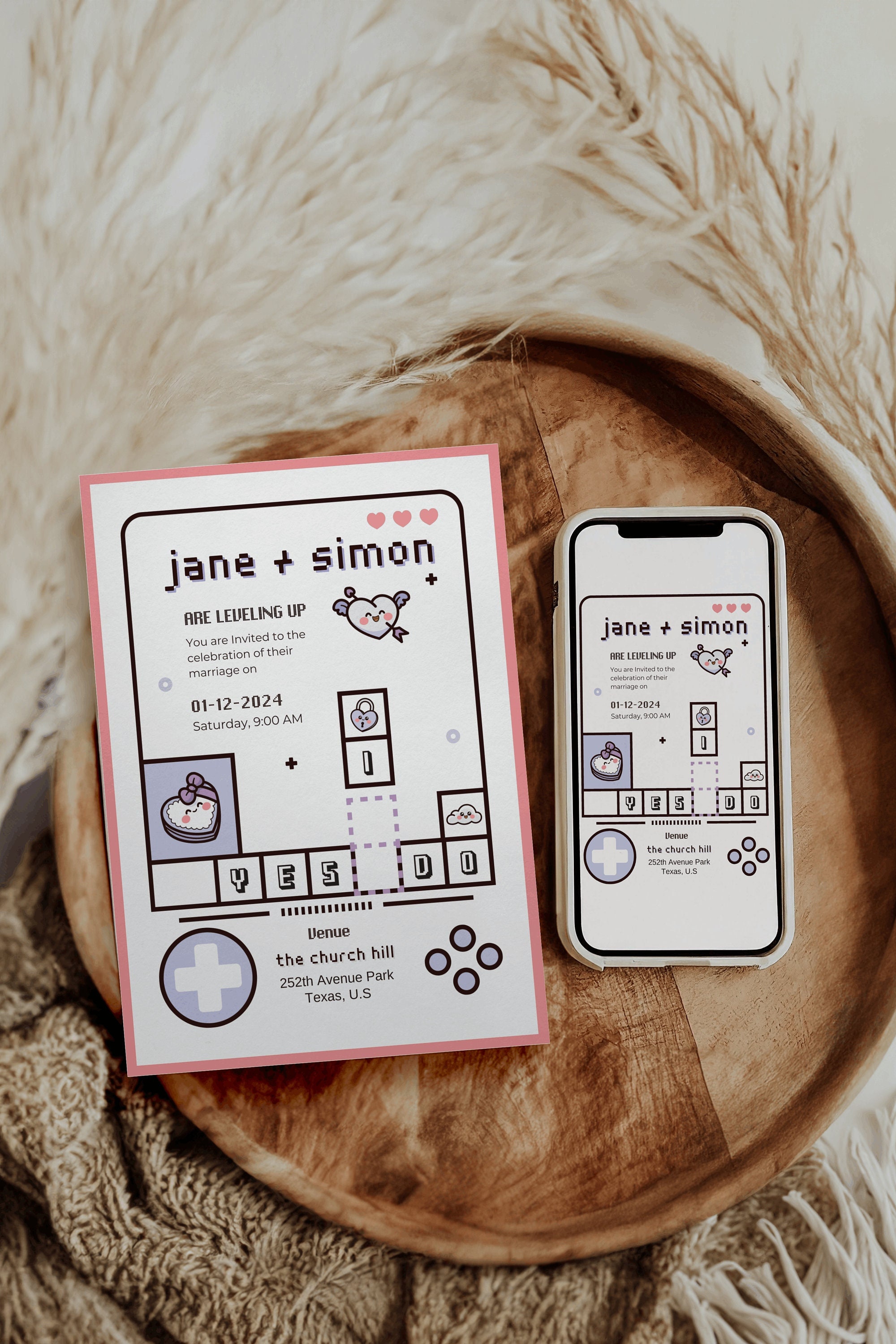 Gamer Themed Wedding Invitation Card Gamer Kirby Themed Editable ...