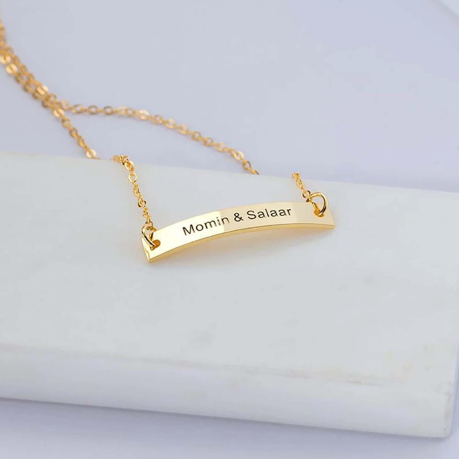 Custom Nameplate Gold Bar Bracelet, Engraved Silver Bar Bracelet ...