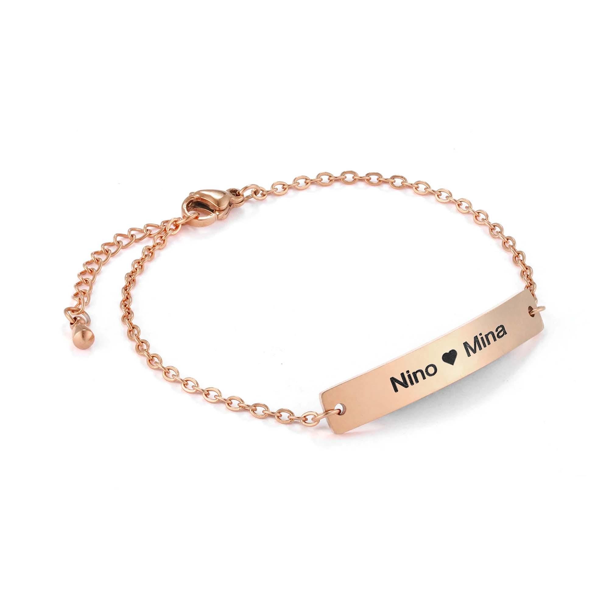 Custom Nameplate Gold Bar Bracelet, Engraved Silver Bar Bracelet ...