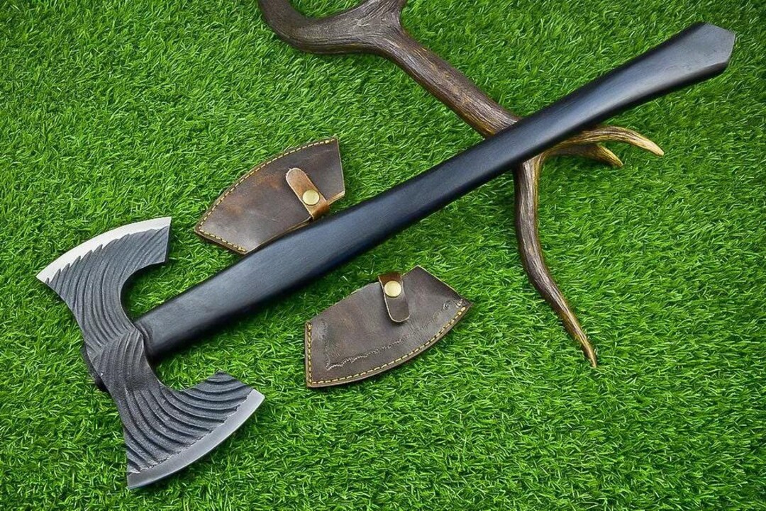 Hand-forged Battle Axe With Dual Blades, Carbon Steel, Viking-inspired ...