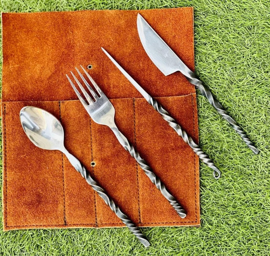 Hand Forged Medeval Cutlery Set Vikings Eating Feast Set Knife Fork ...