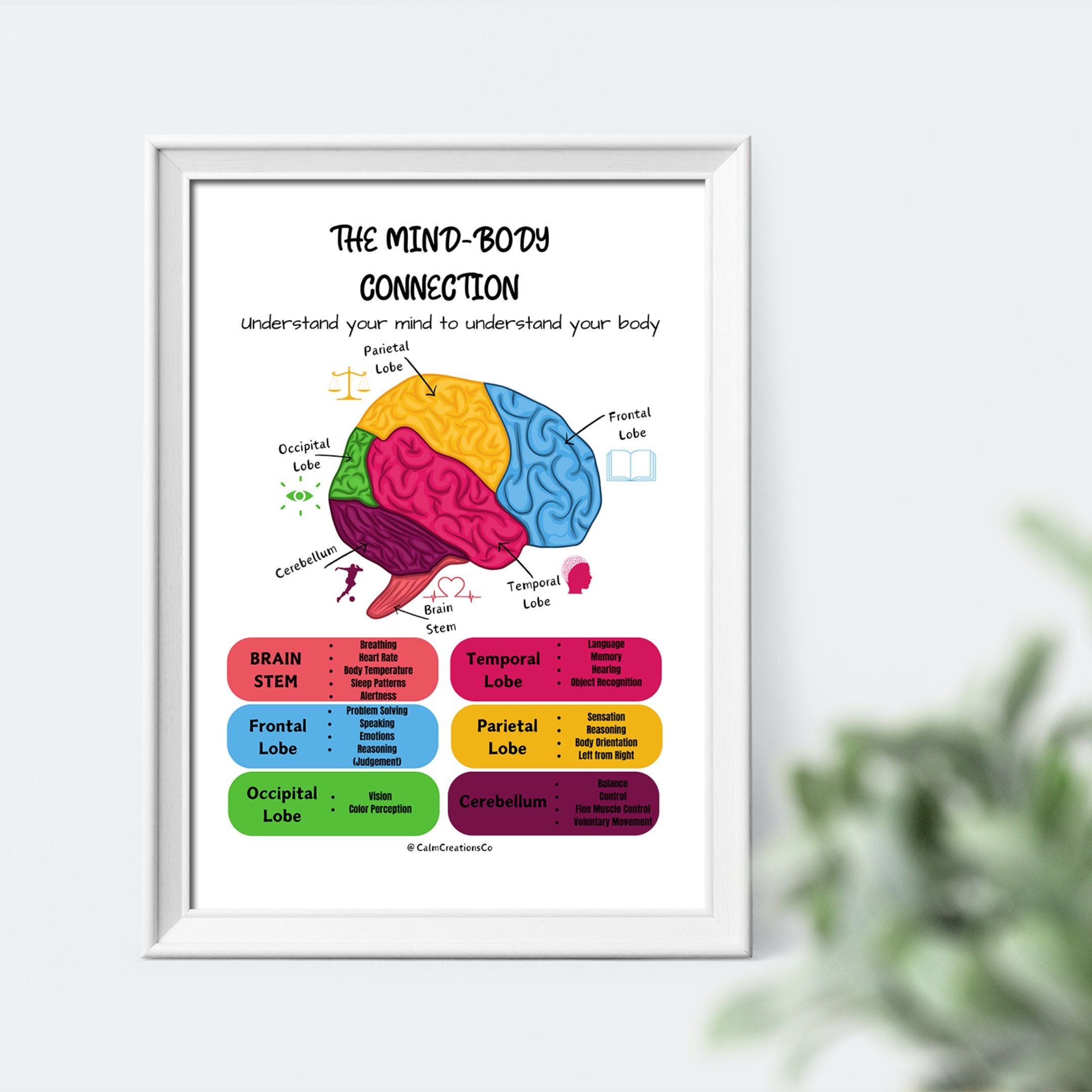 Mind Body Connection Poster, Brain Anatomy Print, Therapy Office Decor ...