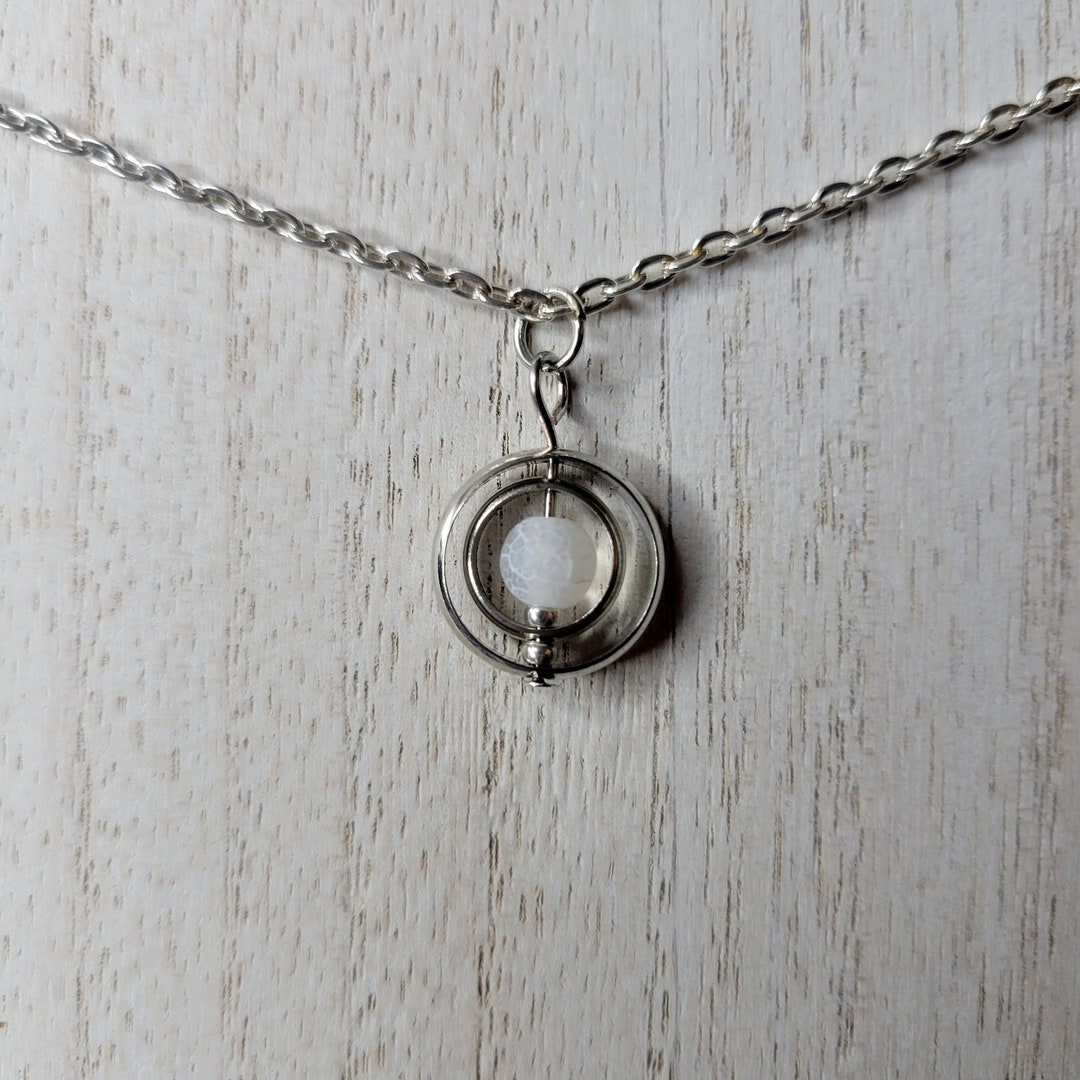 White crackle Glass Bead Fidget Spinner Necklace - Etsy