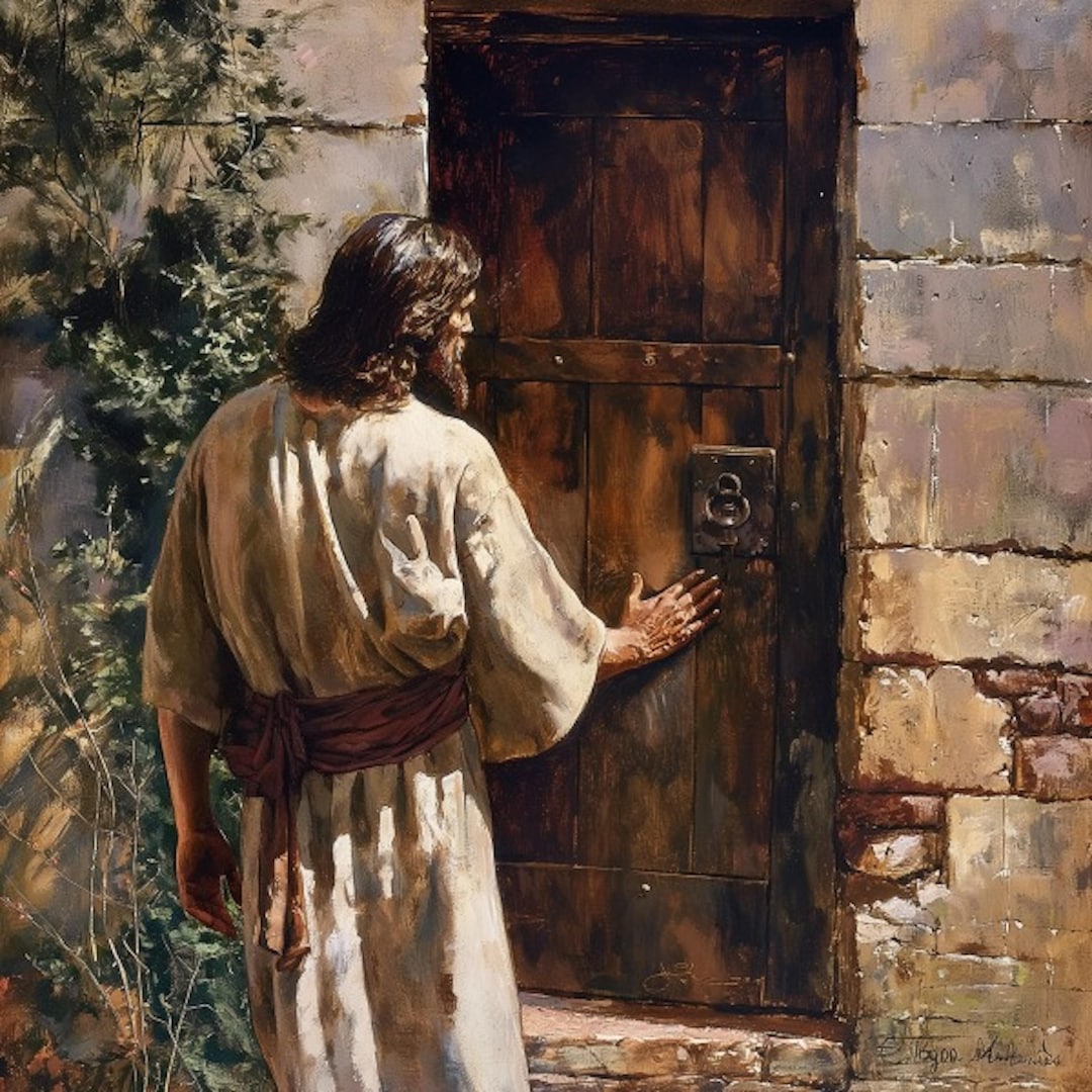Jesus Waits at the Door Waiting for the Person to Answer Digital Print ...