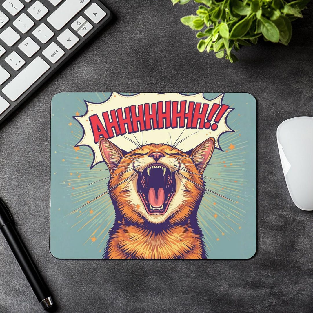 Funny Cat Ahhhhhhh! Mouse Pad, Cat Mousepad for Officer Workers, Non ...