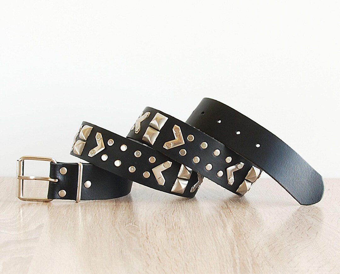 Metal Studs Belt Rocker Black Belt Preowned Leather Unisex Belt Large ...