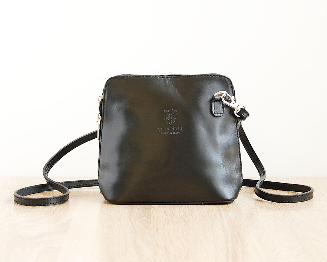 Compact Vera Pelle Purse Women Crossbody Bag Black Leather Purse ...