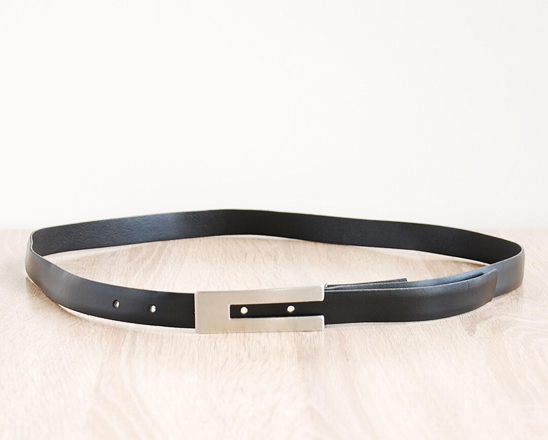 Elegant Skinny Belt Woman Narrow Belt Black Leather Belt Preowned ...