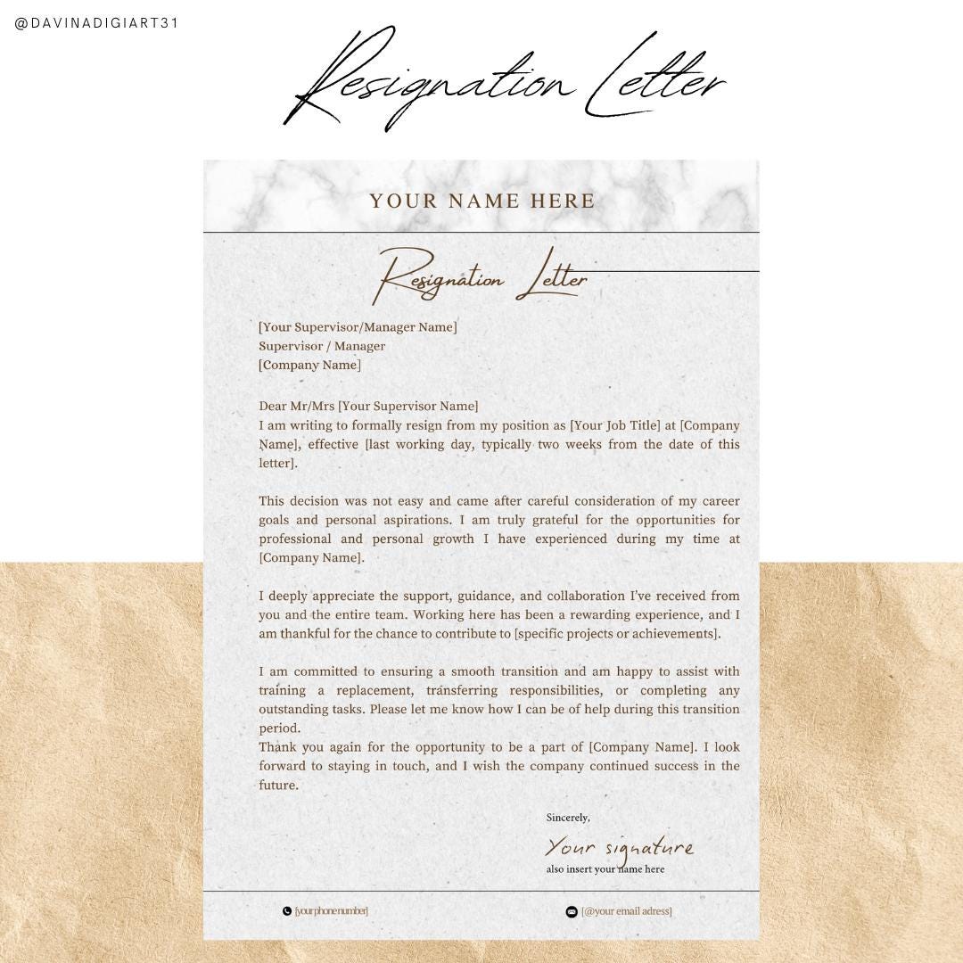Professional Resignation Letter Template Canva Printable Professional ...