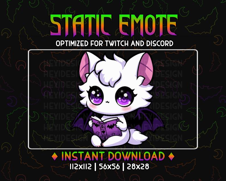 Twitch Emote White Bat Purple Accents Reading Witchy Cute - Etsy