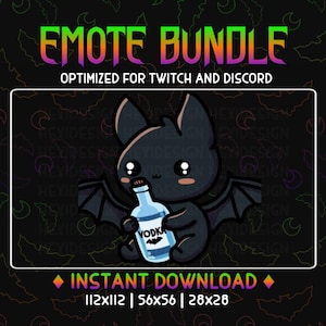 Twitch Emote Chibi Black Bat Holding Vodka Bottle Alcoholic Bat Funny ...