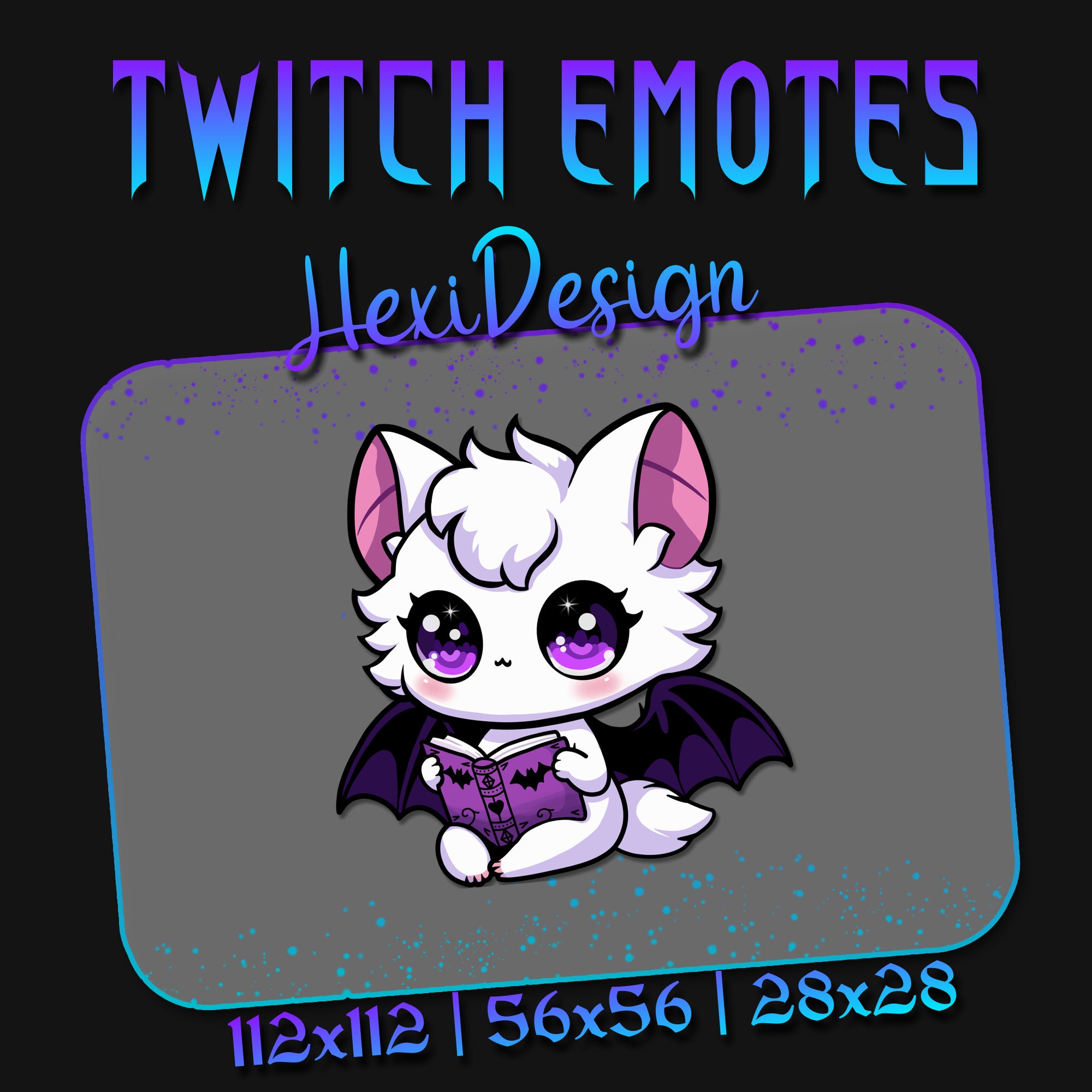 Twitch Emote White Bat Purple Accents Reading Witchy Cute - Etsy