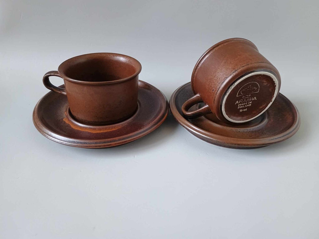 RUSKA Arabia SET of 2 Mocha Cups & Saucers RUSKA Arabia Finland Ulla ...
