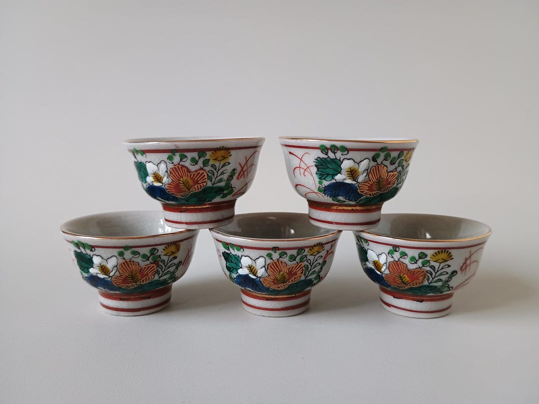 Vintage Japanese Sake Cups – Set of 5 – Kutani Style With Crackle Glaze ...